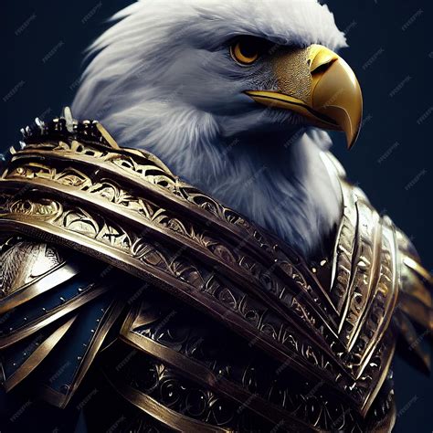 Premium Photo Warrior Bald Eagle Bird With Golden Soldier Armor