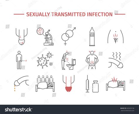 Sexually Transmitted Infection Symptoms Treatment Line Stock Vector