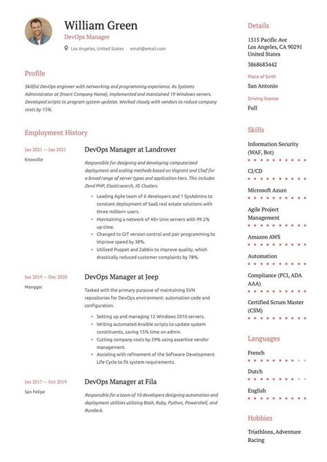 Devops Manager Resume Example Resume Examples Manager Resume Cv