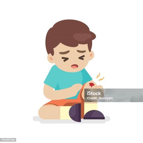 그의 다리 무릎 통증 벡터 일러스트 레이 션에 타 박상과 소년 상처에 대한 스톡 벡터 아트 및 기타 이미지 상처 부상