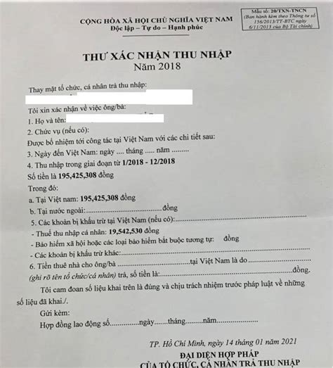 Mẫu Thư Xác Nhận Thu Nhập Mới Nhất Năm 2023 Mẫu Số 20 Txn Tncn Tư