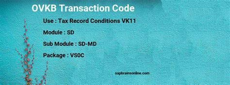 Ovkb Sap Tcode For Tax Record Conditions Vk11