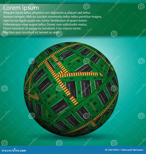 Abstract Hollow Sphere Chip Microcircuit Silicon Chip Microchip