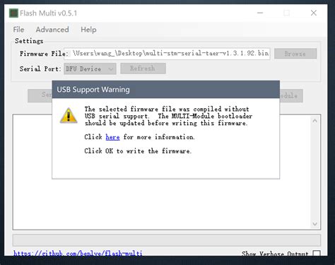 Usb Supporting Warning Message Issue Benlye Flash Multi Github