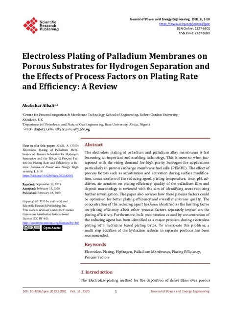 Pdf Electroless Plating Of Palladium Membranes On Porous Substrates For Hydrogen Separation