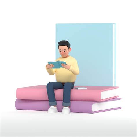 Premium Photo A Man Sitting Intently Reading A Book On A Pile Of