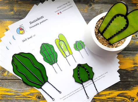 Printable Free Stained Glass Succulent Pattern Prntbl