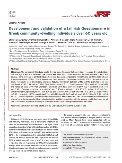 [pdf] Development And Validation Of A Fall Risk Questionnaire In Greek