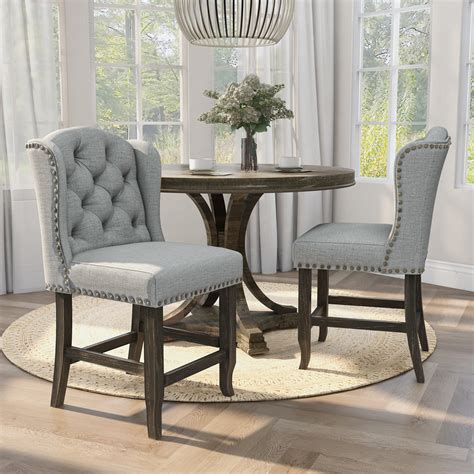 Furniture Of America Freiden Tufted Nailhead Fabric Light Gray Counter