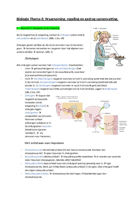Biologie Thema 6 Samenvatting Biologie Thema 6 Waarneming Regeling