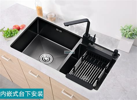 英爵纳米黑色手工水槽双槽304不锈钢洗碗槽洗菜盆加厚厨房双盆 阿里巴巴