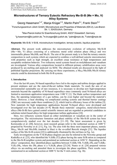 Pdf Microstructures Of Ternary Eutectic Refractory Me Si B Me Mo V Alloy Systems
