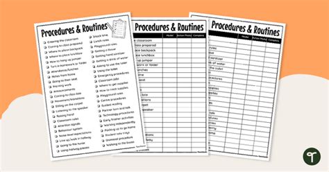 Classroom Procedures Checklist Teach Starter