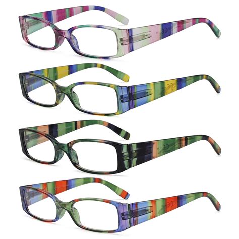 Reading Glasses Stylish Pattern Rectangle Women R040s 4pack