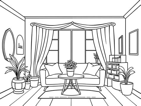 Living Room Interior Design Coloring Page Free Printable Coloring Page