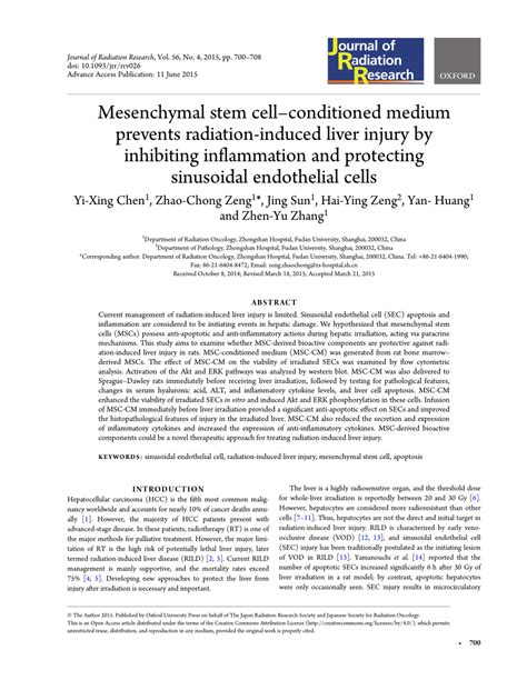 PDF Mesenchymal Stem Cell Conditioned Medium Prevents Radiation Induced Liver Injury By