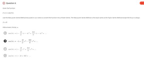 solved given the function f x cos 5x use the maclauren