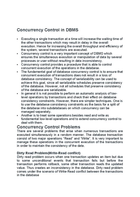Concurrency Control In Dbms Hence For Increasing The Overall
