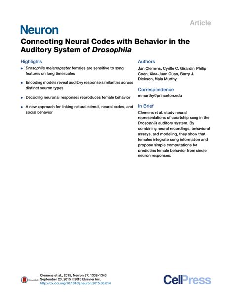 Pdf Connecting Neural Codes With Behavior In The Auditory System Of