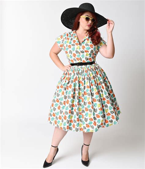 Bernie Dexter Plus Size 1950s White Pretty Pallet Kelly Cap Sleeve