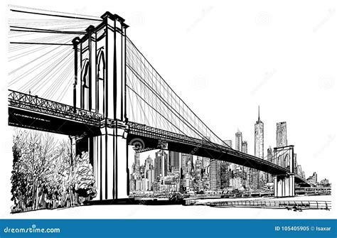 Brooklyn Bridge In New York Stock Vector Illustration Of Landmark