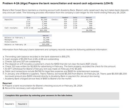 Solved Problem 4 2A Algo Prepare The Bank Reconciliation Chegg