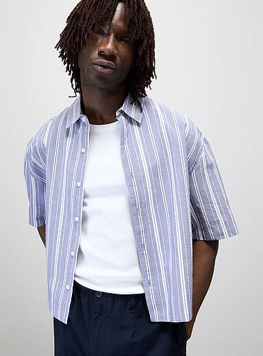 Vertical Stripe Chambray Like Shirt Boxy Fit Le 31 Shop Mens Short