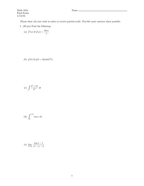 Receive Calculus Exam Docsity