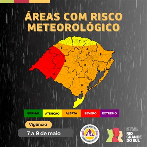 ATUALIZAÇÃO Aviso meteorológico Defesa Civil do Rio Grande do Sul