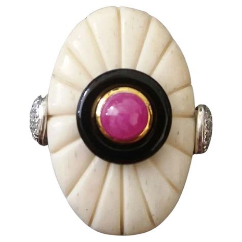 Customizable Art Deco Style Natural Ruby Cab Black Onyx Ring Gold