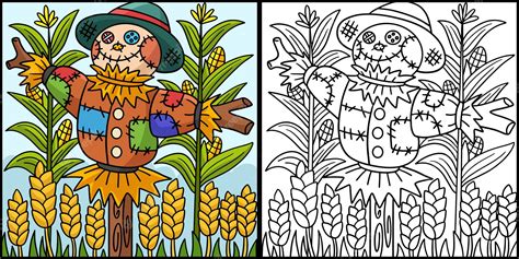 Premium Vector Scarecrow Stock Coloring Page Colored Illustration