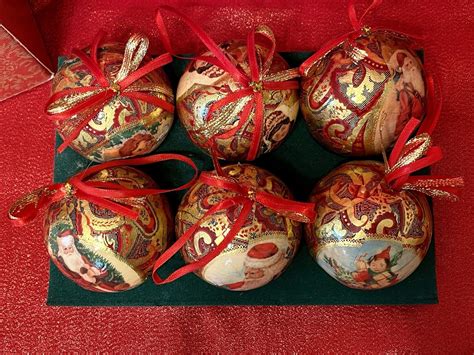 Vtg Heirloom Set Of 6 Decoupage Christmas Ball Ornaments EBay