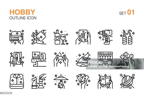 다양한 취미와 여가 활동 윤곽선 아이콘 세트 01 Diy에 대한 스톡 벡터 아트 및 기타 이미지 Diy 가사 집안일 공예
