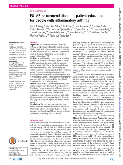 Eular Recommendations For Patient Education For People With