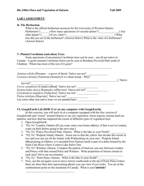 Bio 204a Flora And Vegetation Of Ontario