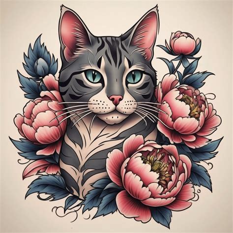 Traditional Style Cat Portrait Tattoo Timeless Feline Elegance On Skin