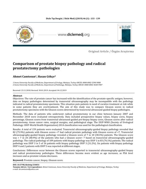 Pdf Comparison Of Prostate Biopsy Pathology And Radical Prostatectomy