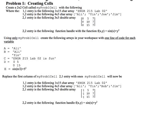 Solved Problem 1 Creating Cells Create A 2x2 Cell Called