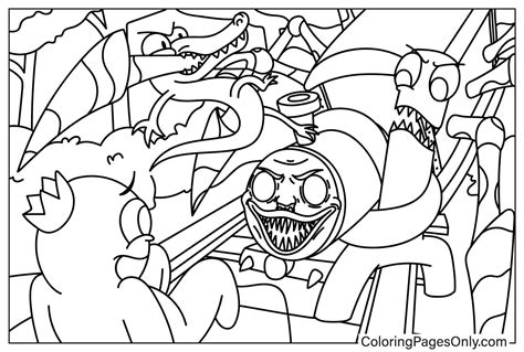 Choo Choo Charles Vs Rainbow Friends To Color Free Printable Coloring