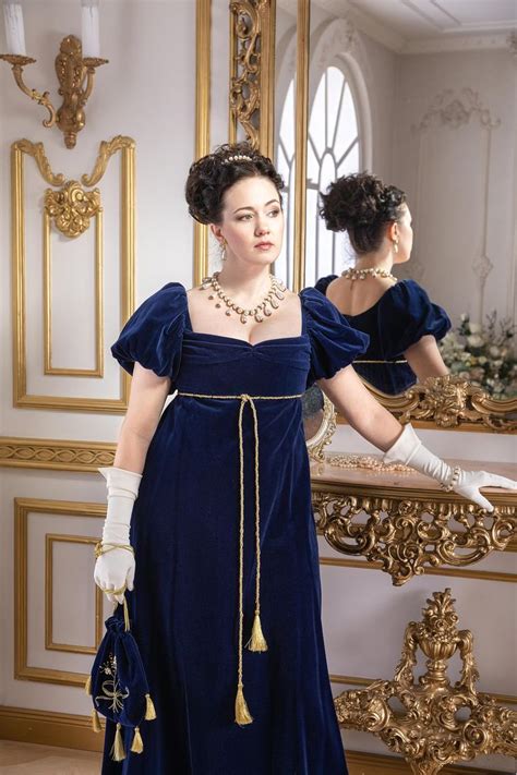 Regency Royal Blue Velvet Dress Regency Ball Gown Etsy 摂政時代 摂政