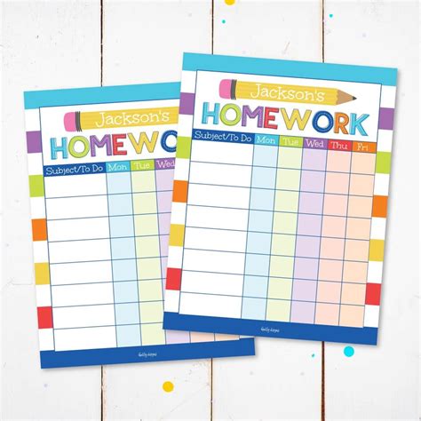 Homework Chart Homeschool Chart Assignment Tracker Chart Etsy
