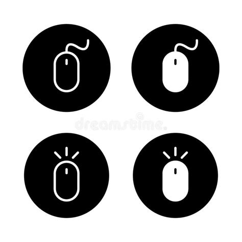 Computer Mouse Icon Set On Black Circle Click Pointer Sign Symbol Stock Illustration