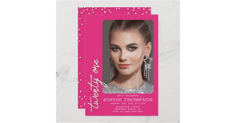 Glam Rhinestones Hot Pink Chic 21st Birthday Photo Invitation Zazzle