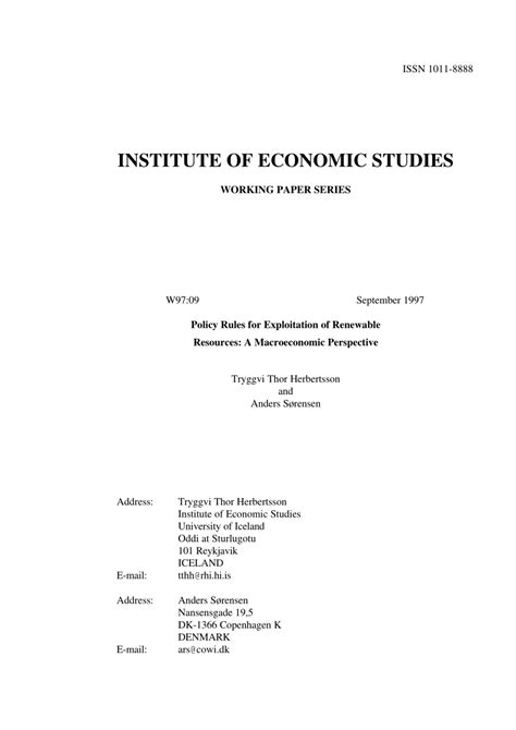 Pdf Policy Rules For Exploitation Of Renewable Resources A