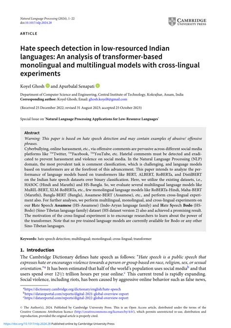 Pdf Hate Speech Detection In Low Resourced Indian Languages An Analysis Of Transformer Based
