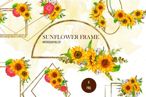 Watercolor Sunflower Frame Clipart Boho Graphic By Elenazlataart
