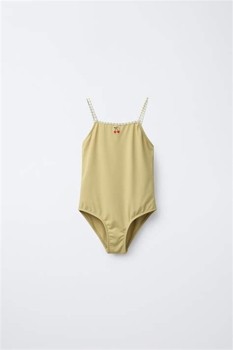 6 14 Years Cherry Embroidered Swimsuit Oil Zara United States