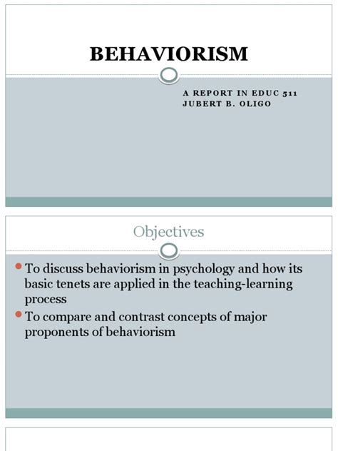 Behaviorism Jubert Reportpptx Pdf Classical Conditioning Behaviorism