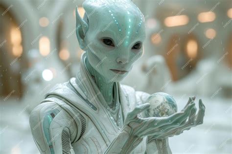 Ethereal Figure Contemplating A Mysterious Orb In A Futuristic Setting