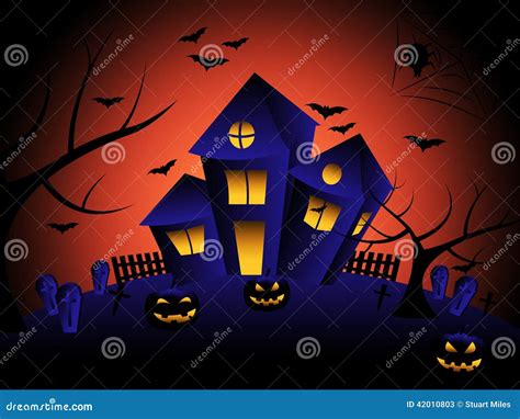 Haunted House Indicates Trick Or Treat And Autumn Stock Illustration